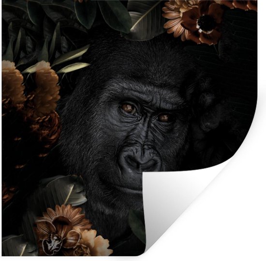 Muurstickers - Sticker Folie - Aap - Dieren - Bloemen - Zwart - 120x120 cm - Plakfolie... | bol