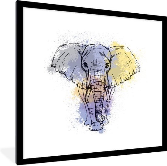 Fotolijst incl. Poster - Olifant - Inkt - Schets - 40x40 cm ...