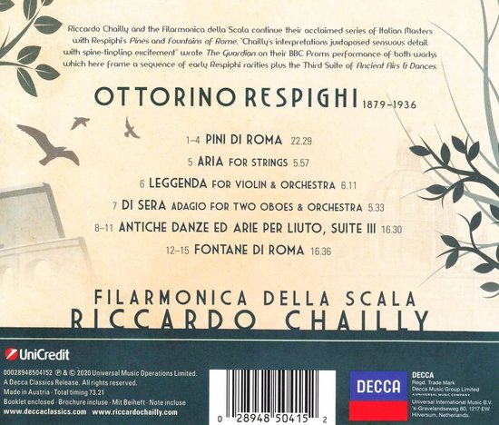 Orchestra Filarmonica Della Scala, Riccardo Chailly - Respighi (CD ...