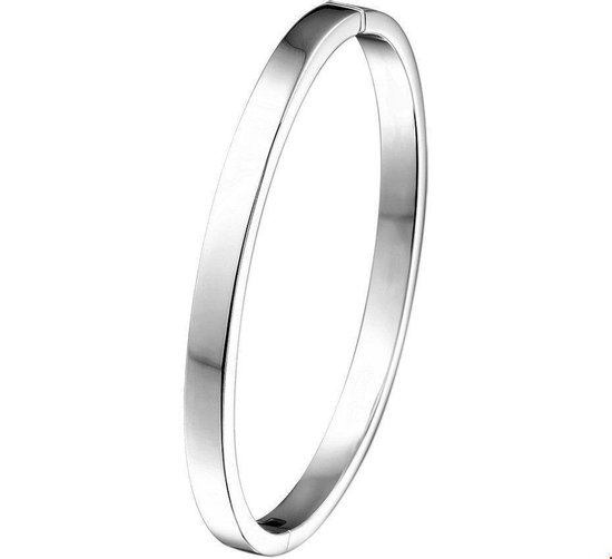 ZilGold bangle Witgoud met Zilveren Kern Scharnier Massief Vlakke Buis ...