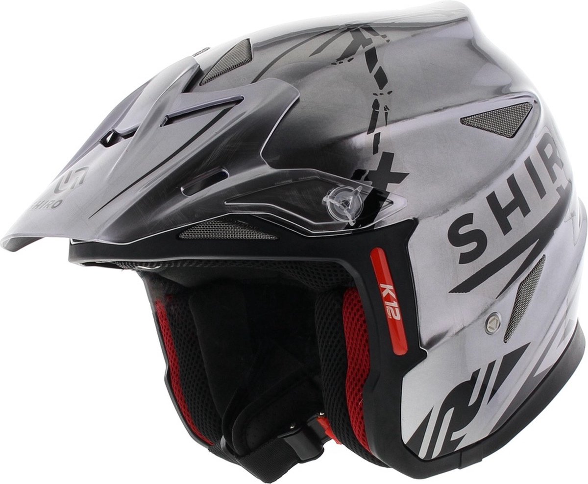 Shiro K-12 Trial helm gekrast chroom zwart XL scooterhelm brommerhelm ...