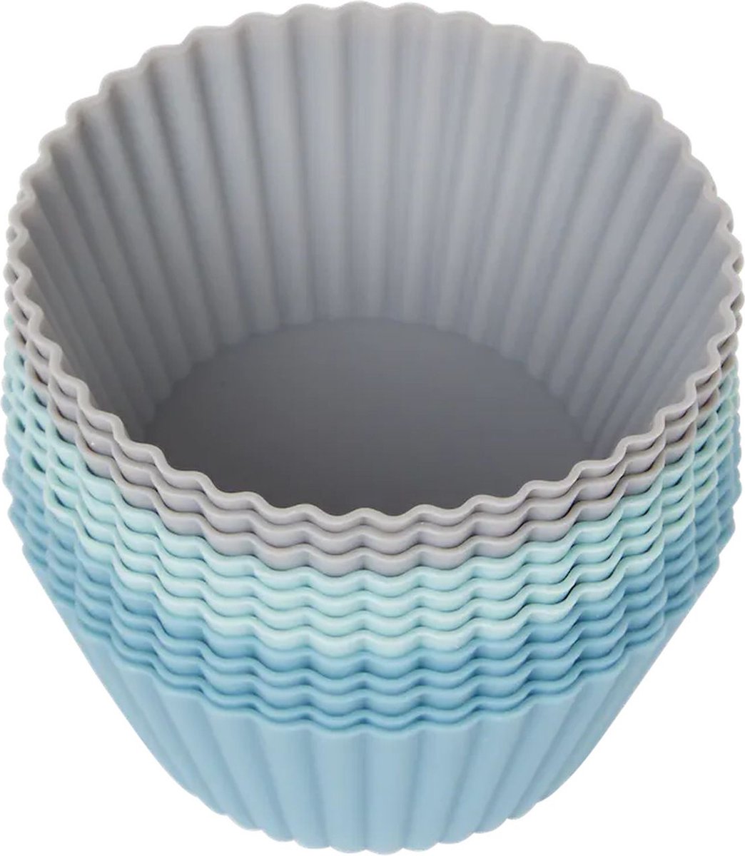 Siliconen Muffin & Cupcake bakvormpjes - Grijs / Turquoise / Blauw ...