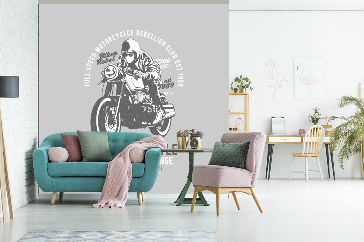 Behang - Fotobehang Mancave - Motor - Motorhelm - Vintage - Breedte 260 ...