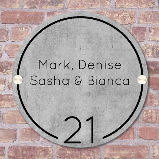 Naambordje voordeur rond betonlook onderbroken lijn zwart 30 x 30 cm ...