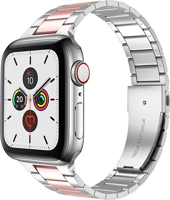 Smartwatchbandje By Qubix Stalen schakelband - Zilver met rosé ...