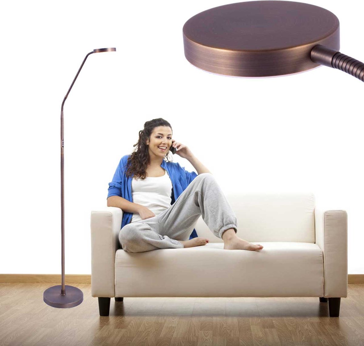 Accu leeslamp / vloerlamp | 1 lichts | 135 cm | brons | metaal ...