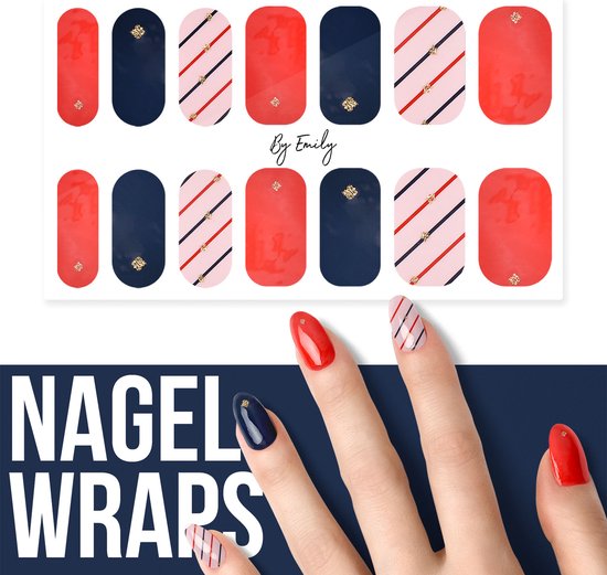 By Emily - Nagel wrap - Red & Blue Dash | 14 stickers | Nail wrap ...