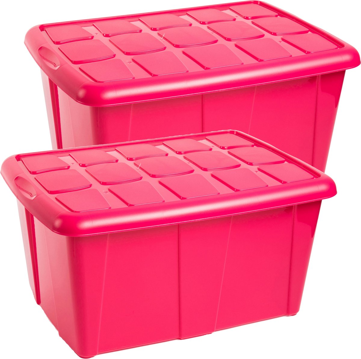 Plasticforte Opslagbox met deksel - 2x - Fuchsia roze - 60L - kunststof ...