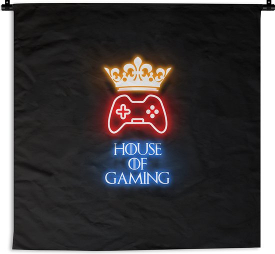 Wandkleed - Wanddoek - Gaming quotes - Neon - House of gaming - Kroon ...