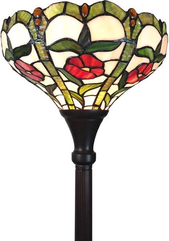 HAES DECO - Tiffany Vloerlamp Ø 31x186 cm Beige Groen Glas Staande Lamp ...
