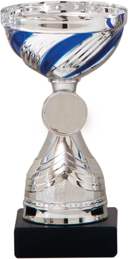 Trofee/prijs beker - zilver - blauwe lijnen - kunststof - 19 x 10 cm ...