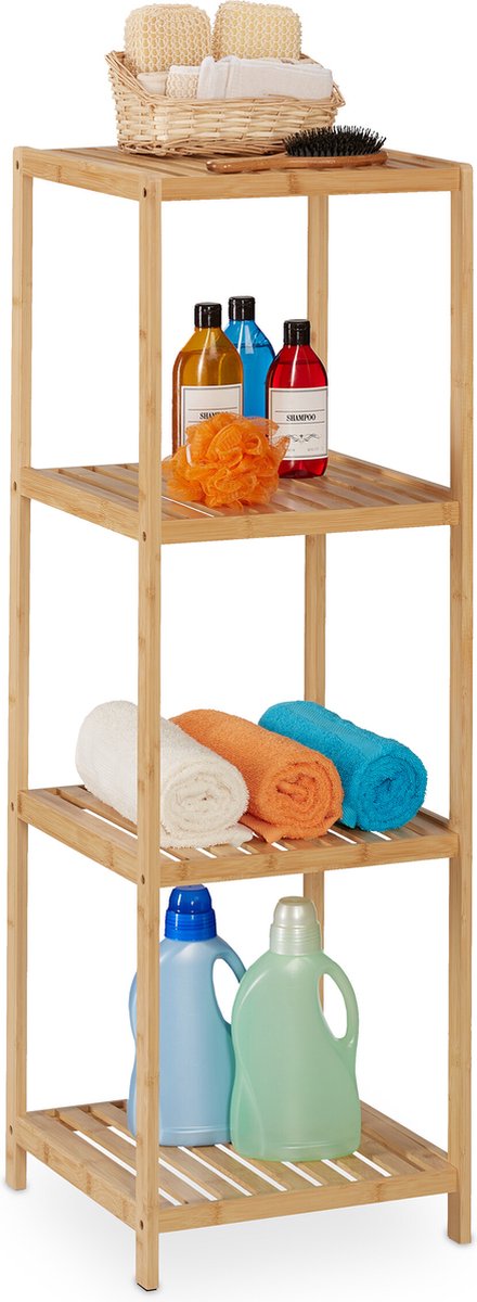 Relaxdays badkamerrek bamboe - 4 etages - hoog keukenrek - smal ...