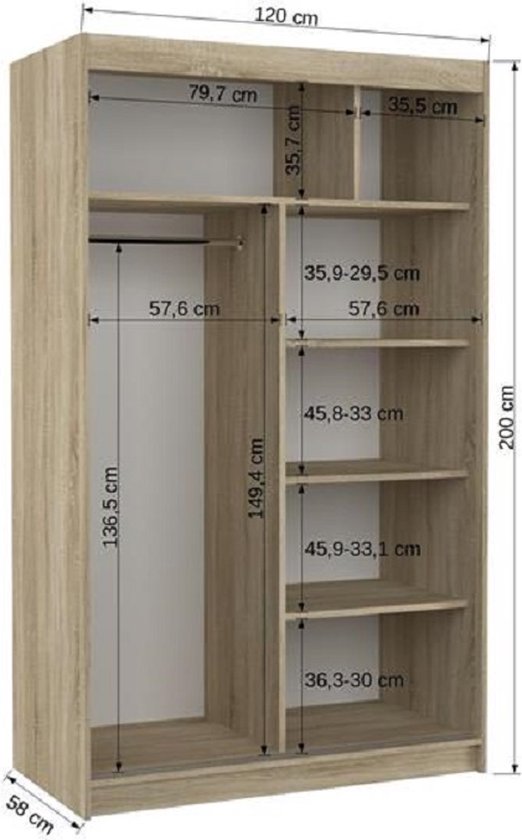 Kleerkast - Benisso - Roomy - 2 schuifdeuren - legplanken ...