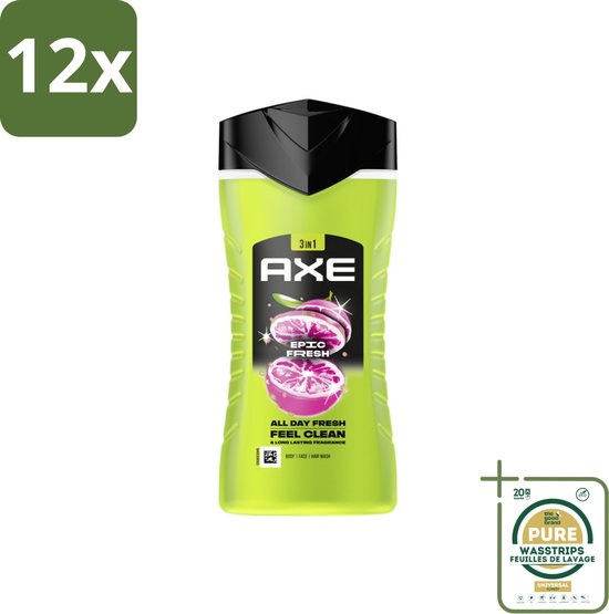 Axe 3-in-1 Douchegel Epic Fresh 250 ml - Voordeelverpakking - 12 stuks ...