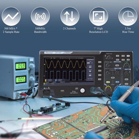 Oscilloscope numérique 100 MHz à deux canaux avec écran TFT-LCD de 7 ...