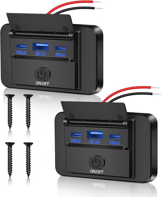USB Stopcontact Auto Oplader - Snel Laden - 66W - 2 Stuks - Dual PD3.0 ...
