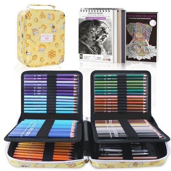 Set de 130 Crayons de couleur pour Adultes avec carnet de croquis et ...
