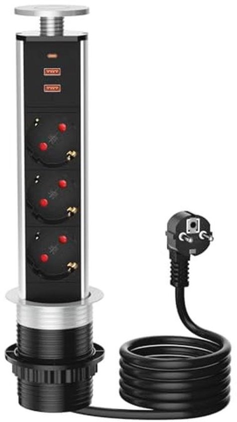 Tafelstopcontact met 3 Vakken en USB-C voor Kantoor en Keuken ...