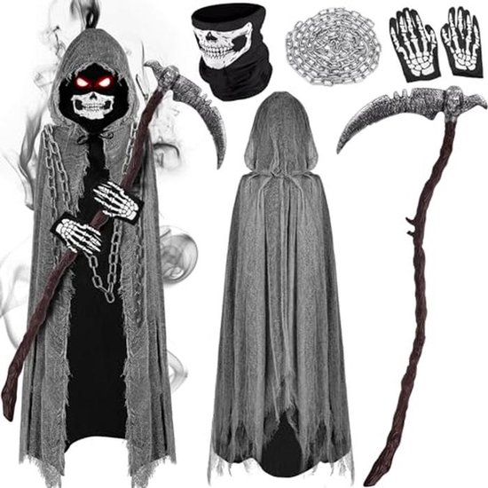 Grim Reaper Kostuum Set - Creepy Halloween Cape met Sikkel, Masker ...