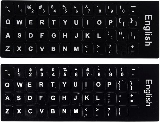 Zwarte Engelse Toetsenbord Stickers met Witte Letters voor Laptop en ...