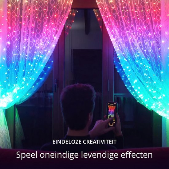 Slimme LED Gordijn 400 Lichtjes - RGB + Wit Lichtslang voor Binnen en ...