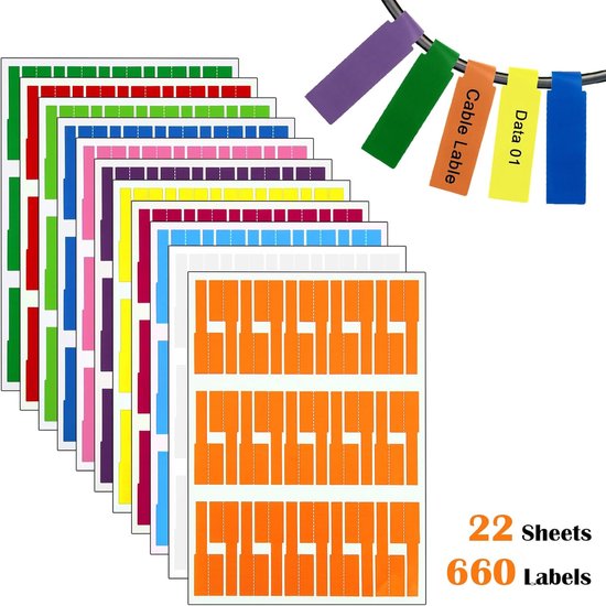 22 Bladen 660 Stuks Kabel Labels - 9 Kleuren Zelfklevende Kabelmarkers ...