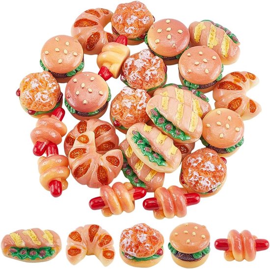 1 Box 25 Pcs Miniature Fast Food Set - Resin Lifelike Burgers - Hot Dog ...
