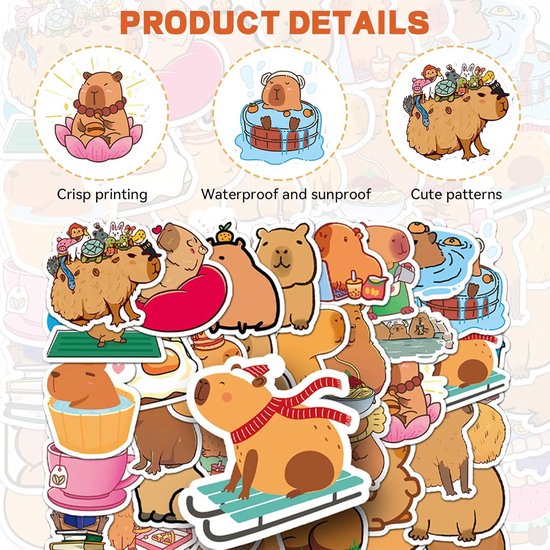 100 stukken Aesthetic Capybara stickers - Leuke stickers voor kinderen ...