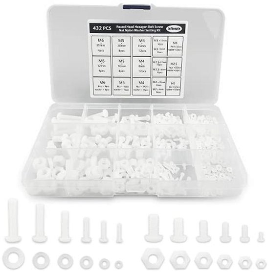 432 Stuks Nylon Kunststof Schroeven en Moeren Set - Diverse Maten M2 t ...