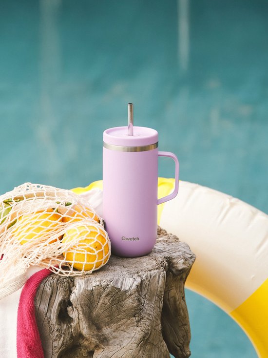 Qwetch - Cold Cup isotherm met handvat - Pastel Lavendel- 600ml | bol