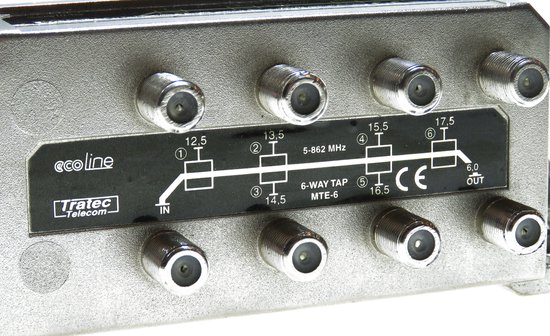 Tratec MTE-6 coax aftakelement - 6-voudige tap splitter - 5–862 MHz - 6 ...