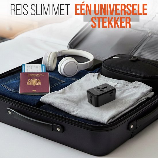 RYNEX Universele Wereldstekker- Reisstekker - USB stekker - USB-C en ...