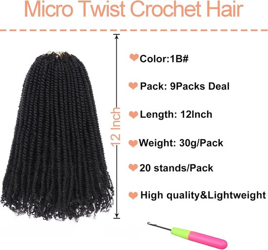 30,5 cm Micro Twist Krokus Haar Vlechten Set, Mini Passion Twist Nep ...