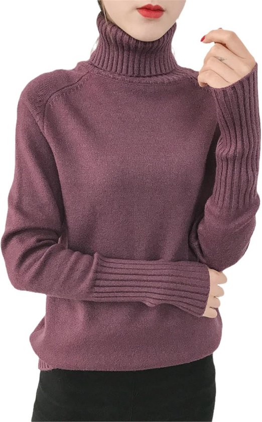 Dames kasjmier trui met lange mouwen en rolkraag voor herfst en winter ...