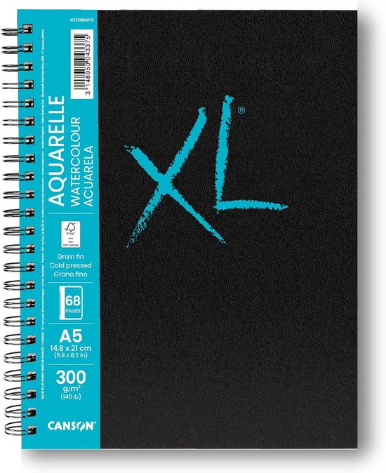 Watercolor Schetsboek A5 met Fijn Korrelig Papier - 300 g/m², 34 Vel | bol