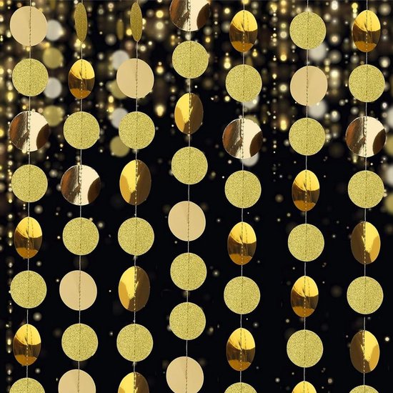 Gouden Glitter Papieren Slinger Set - 4x Ronde Cirkel Banner Decoratie ...