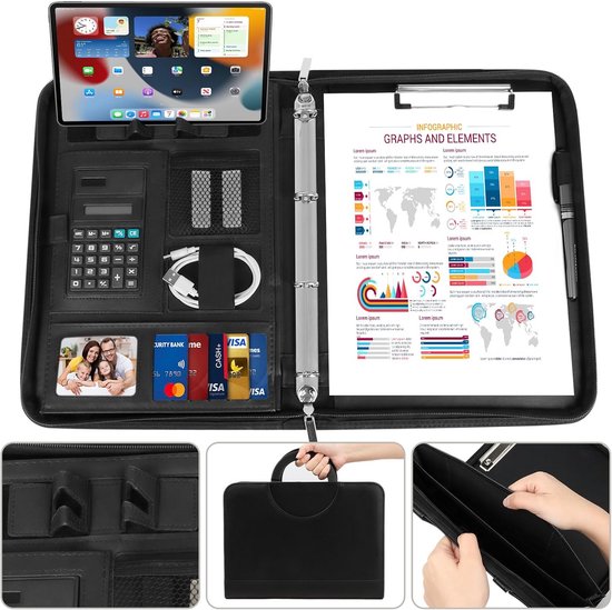 Conferentiemap A4 met ritssluiting en tablet houder - Leerdesign met 2 ...