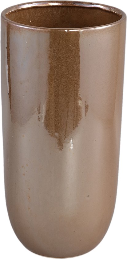 PTMD Rhida Brown shiny ceramic pot round M | bol.com
