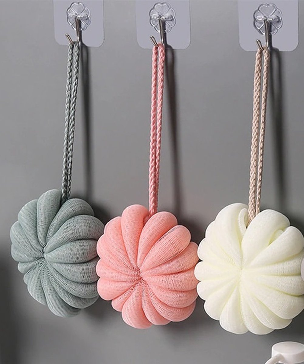 3 Stuks Scrub Sponzen – Groen, Roze, Beige – Exfoliate Bad & Douche ...