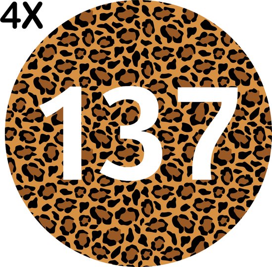 Containerstickers Huisnummer "137" - 25x25cm - Panter Print Cirkel met ...