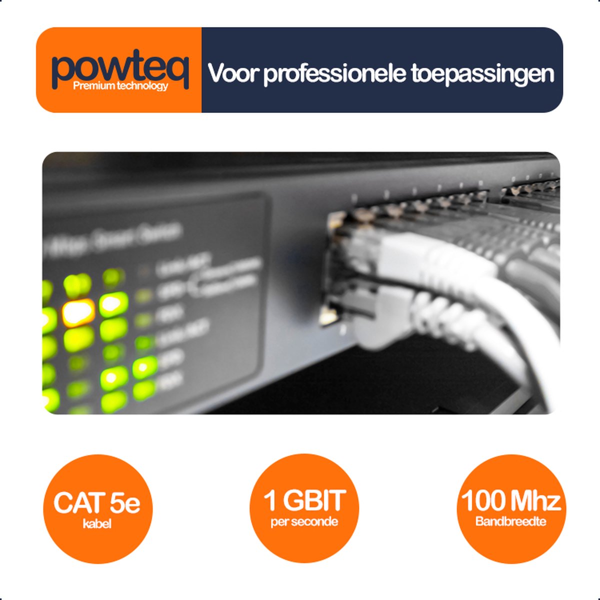 Powteq - 10 meter internetkabel - Wit - Cat 5e met RJ45 stekkers | bol.com