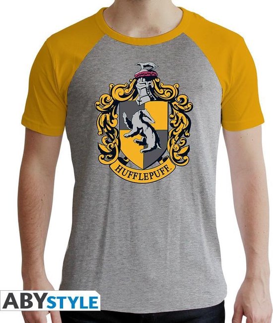 HARRY POTTER - Tshirt Hufflepuff man SS grey & yellow - premium | bol