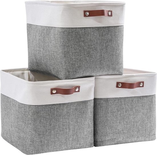 Stof Opbergdozen Kubussen 3 Pack 25-28-30-33cm Grijs Wit Opbergdoos ...