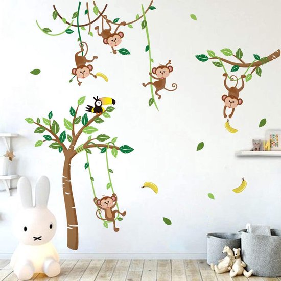 Muurtattoo Jungle - muursticker aap en bosdieren - geschikt voor kinderkamer | bol