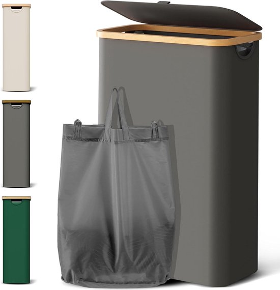 Wasmand met deksel 48 liter - wasverzamelaar smal - waszak - opvouwbare wasmand - hout... | bol