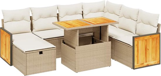 vidaXL Loungeset 8-delig - Poly Rattan - Beige | bol