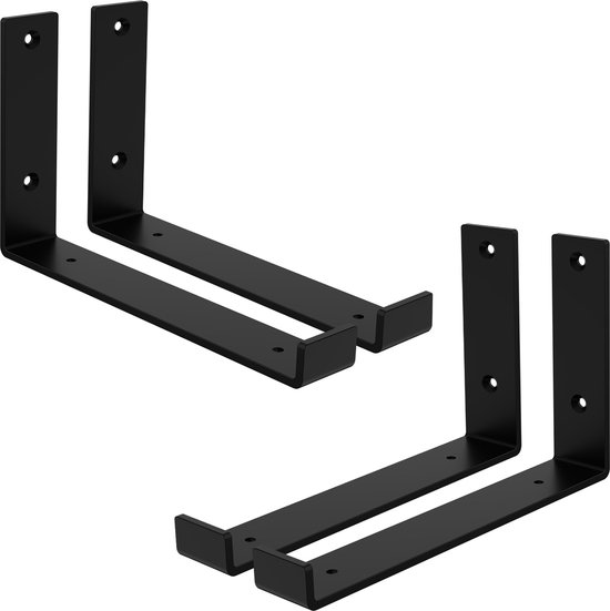 Set van 2 muurbeugels Plankdrager 2x 250 x 140 mm zwart staal ML design ...