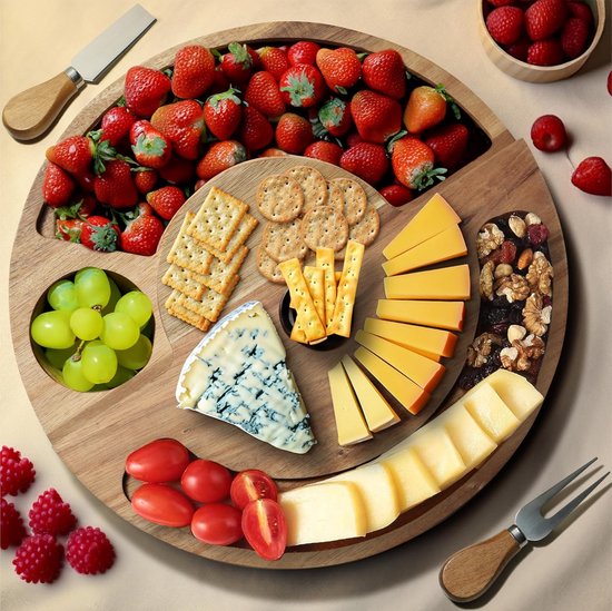 Draaibare houten borrelplank rond - Tapasplank voor kaas, vlees en ...