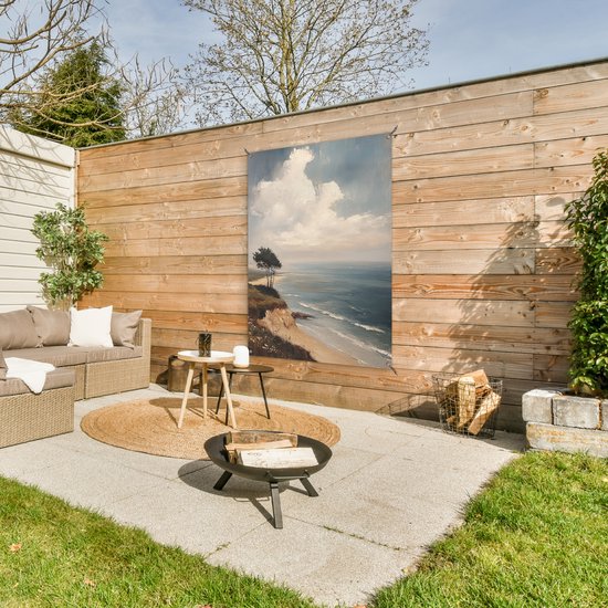 Tuinposter 90x120 cm - Tuindecoratie Klif - Zee - Boom - Poster voor in ...