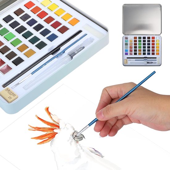 Aquarelverfset 48 kleuren pak Solid Block + Tin Box aquarelpigment voor ...